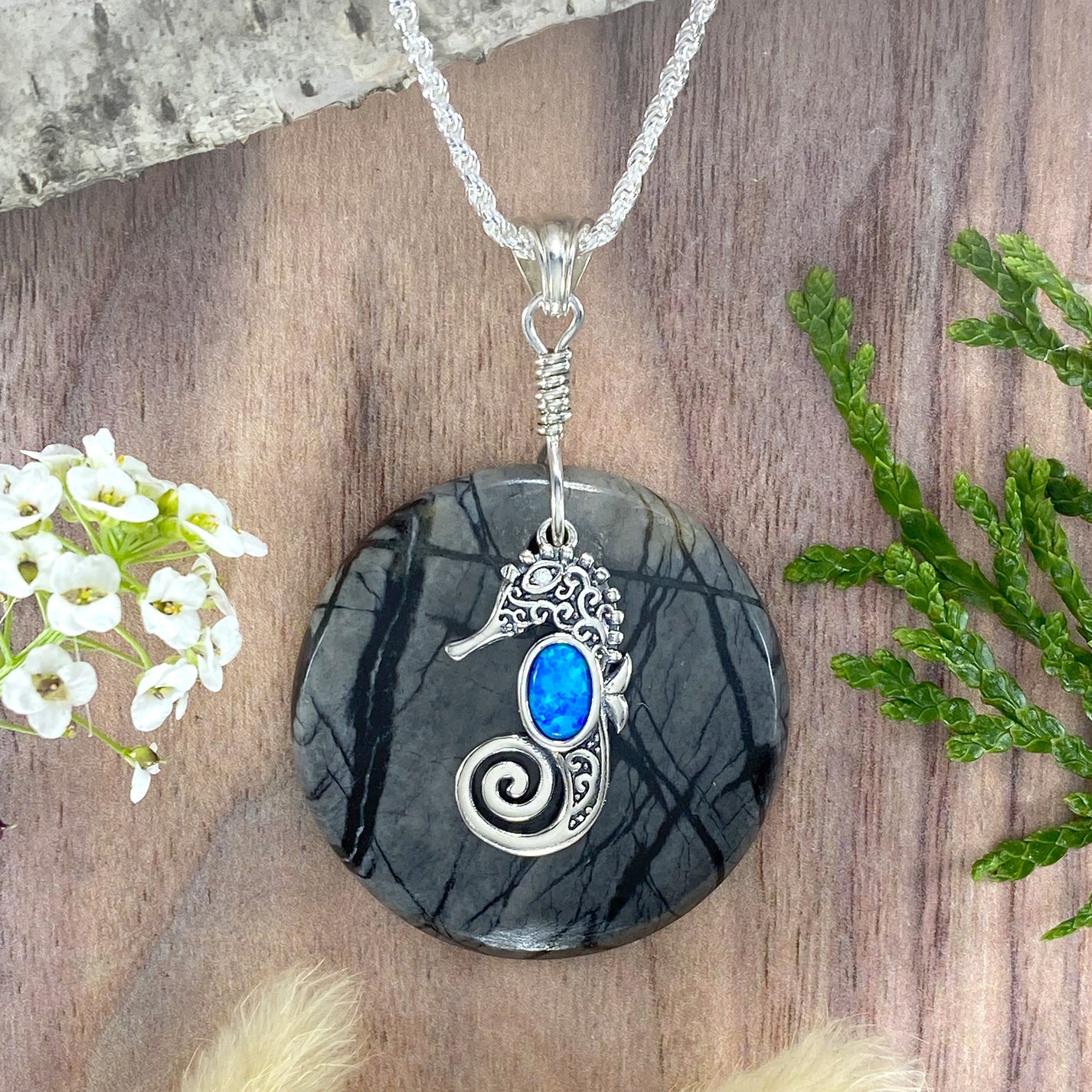 Picasso Marble with Seahorse Pendant Necklace - Stone Treasures – Stone ...